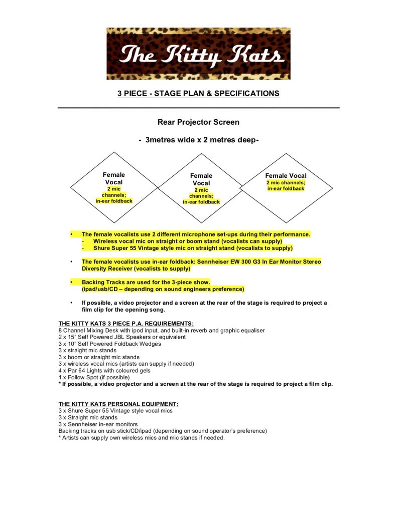 Vocal Trio Production Rider – The Kitty Kats